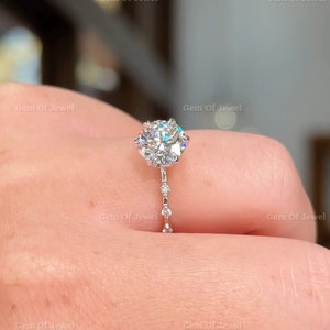 2CT Lotus Prong Round Moissanite Diamond Ring With Floating Bubble Band ...
