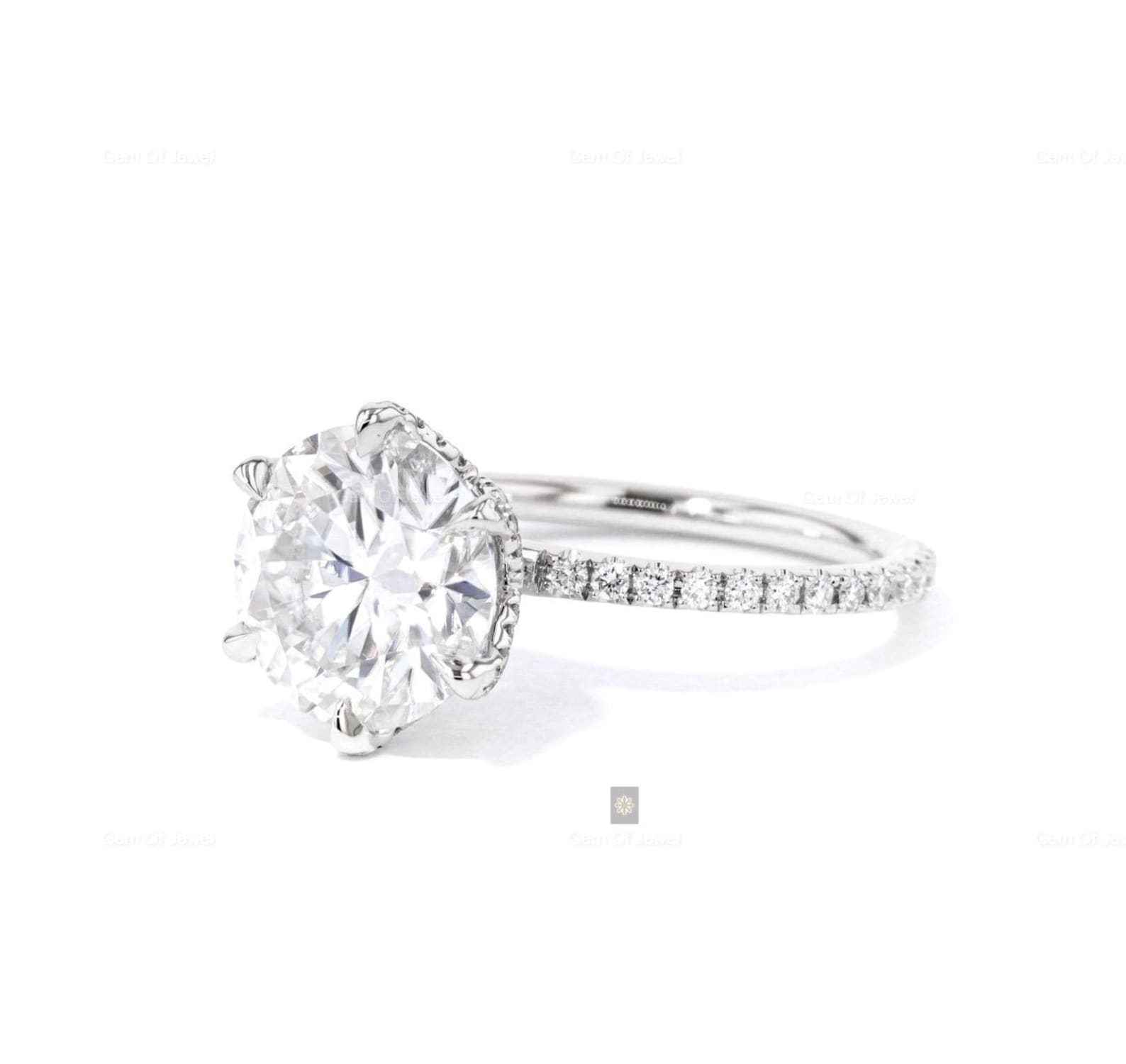 3CT Round Moissanite Diamond 14k Solid Gold Ring, Lotus Prong ...