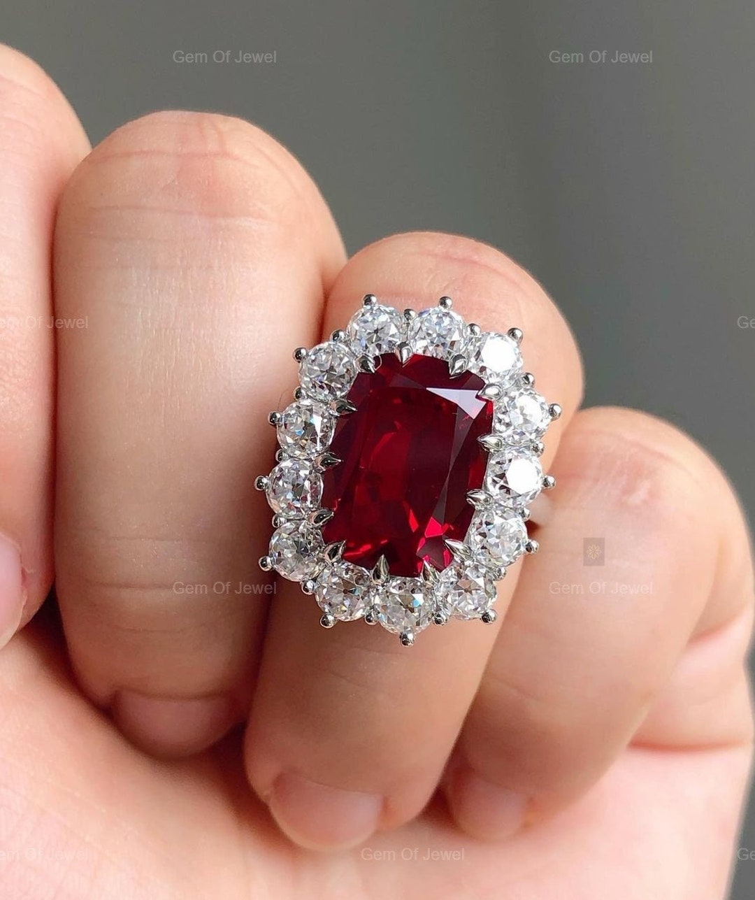 Ruby Stone Cushion Cut Ring Ruby Stone Statement Ring for - Etsy