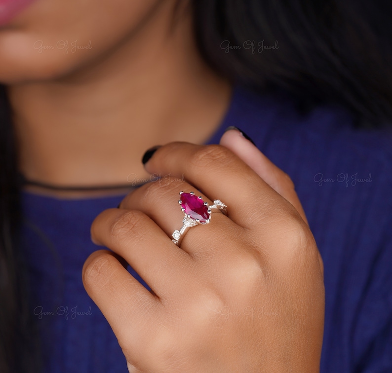 Red Ruby Stone Marquise Cut Ring, Ruby Red Stone Ring for Her, Red ...