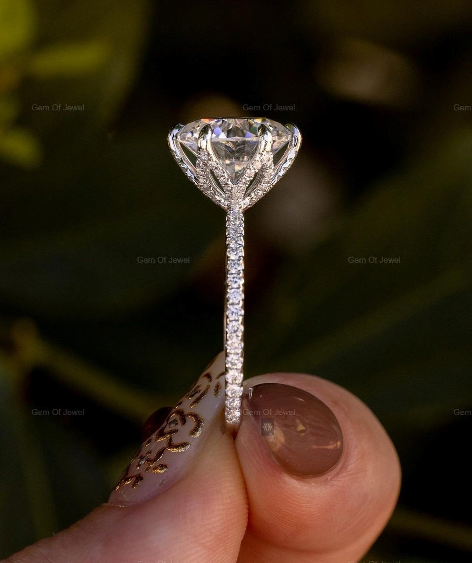 3CT Round Moissanite Diamond 14k Solid Gold Ring, Lotus Prong ...