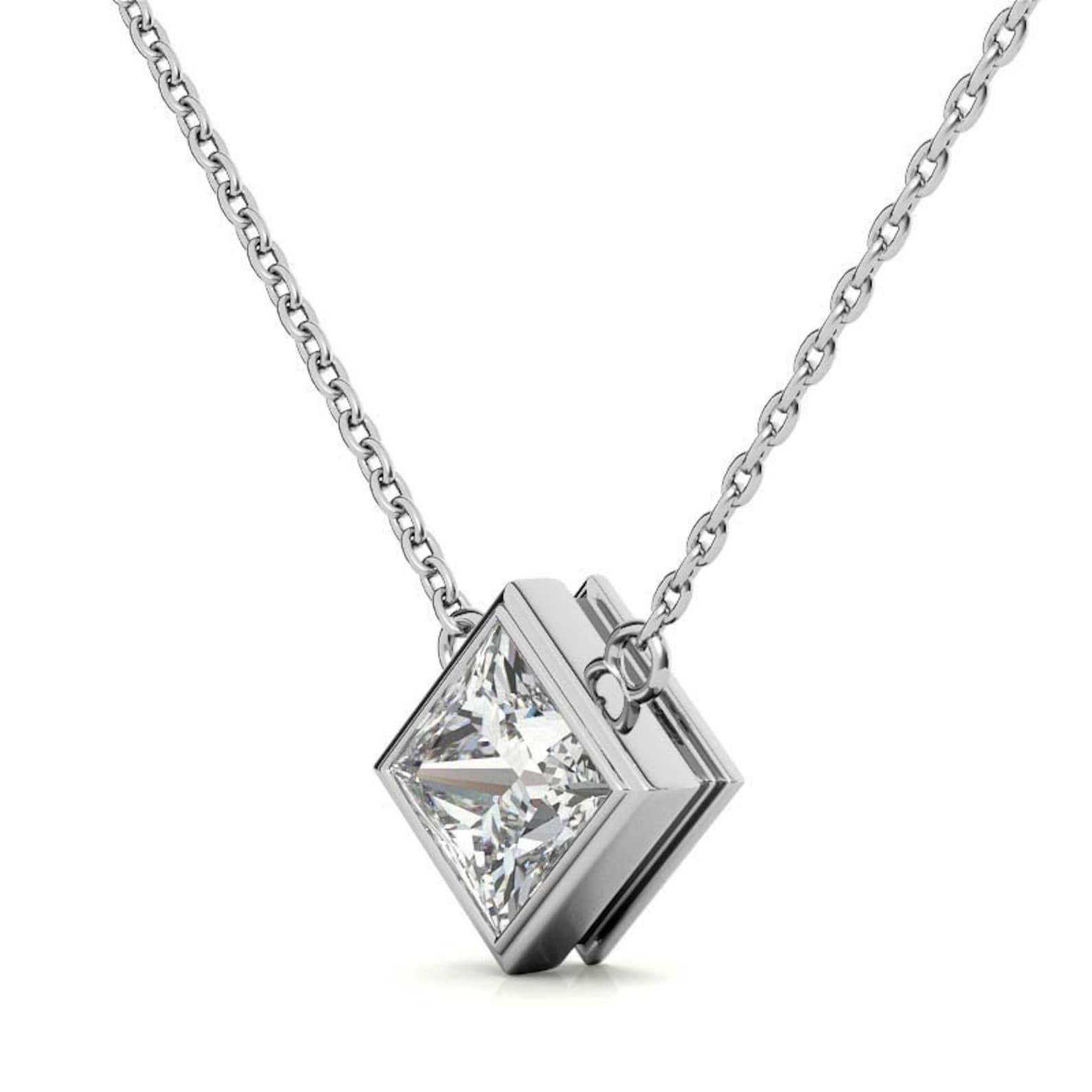 Princess Cut Diamond Necklace Bezel Set Necklace Kite Shape - Etsy