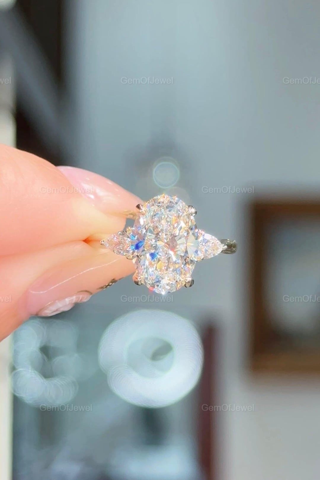 3CT Oval Three Stone Diamond Wedding Ring, Oval Moissanite Engagement ...