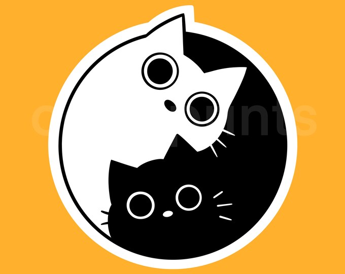 Zen Cat Sticker Cute Cat Yin and Yang Sticker Kitten Waterproof Decal ...
