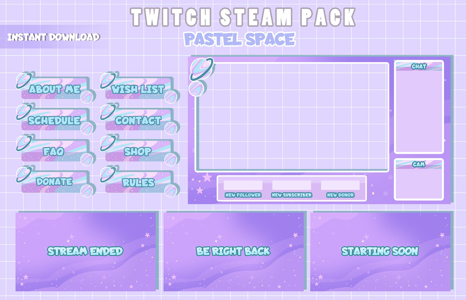 Pastel Space Stream Overlay Package for Twitch Kawaii Cute - Etsy