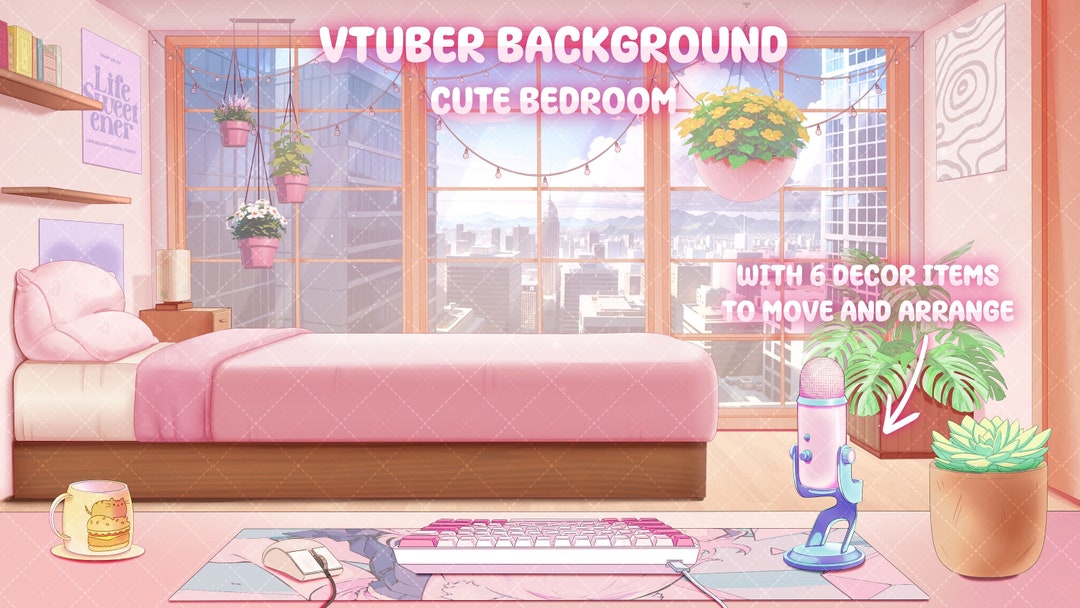 Vtuber Background | pink gamer girl aesthetic room for VTuber & PNGTuber Twitch stream VTube ...