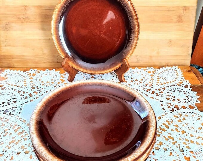 Vintage Four Brown Drip Stoneware Plates USA Pottery Lunch/salad Plates ...