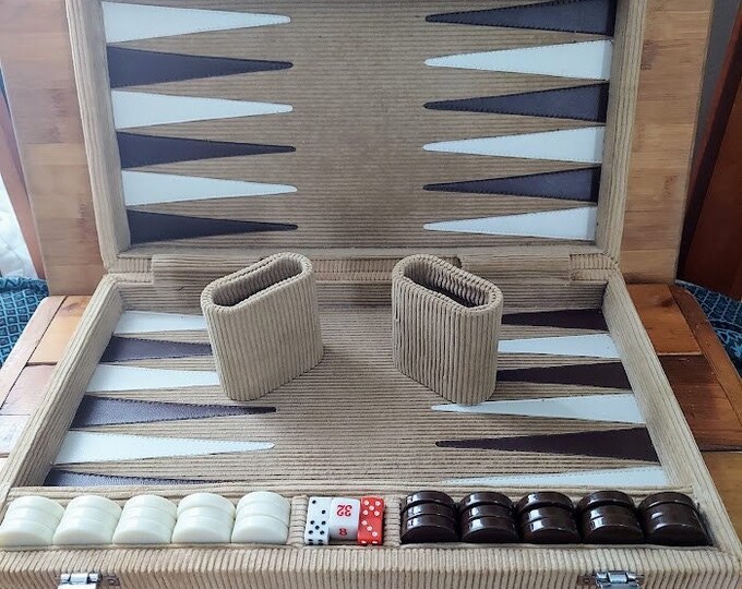 Vintage Complete Backgammon Game Beige Corduroy Travel Case 15 X 10 ...