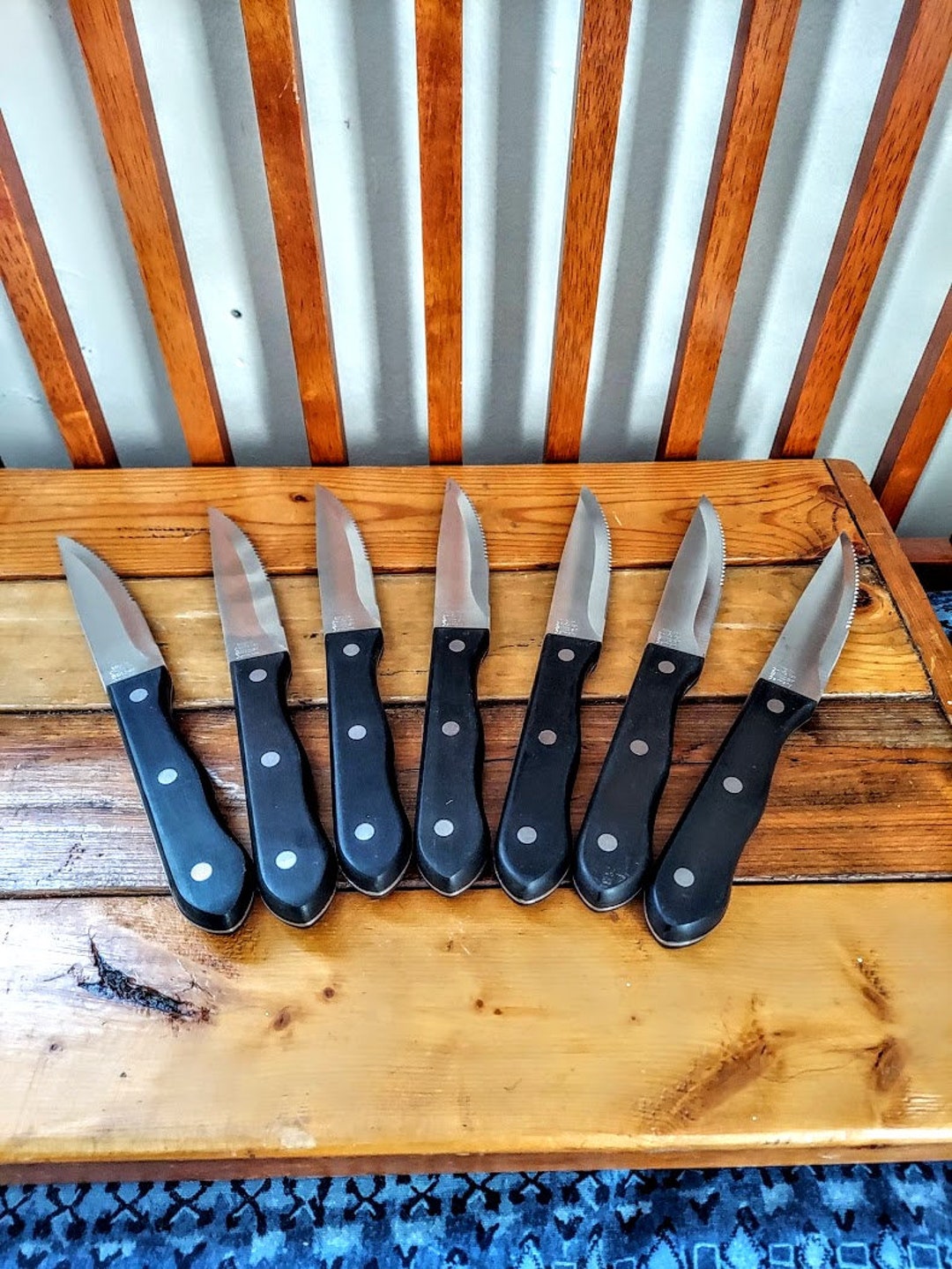 Vintage Seven Slitzer Jumbo Steak Knives, Vintage Knives, Slitzer Steak ...