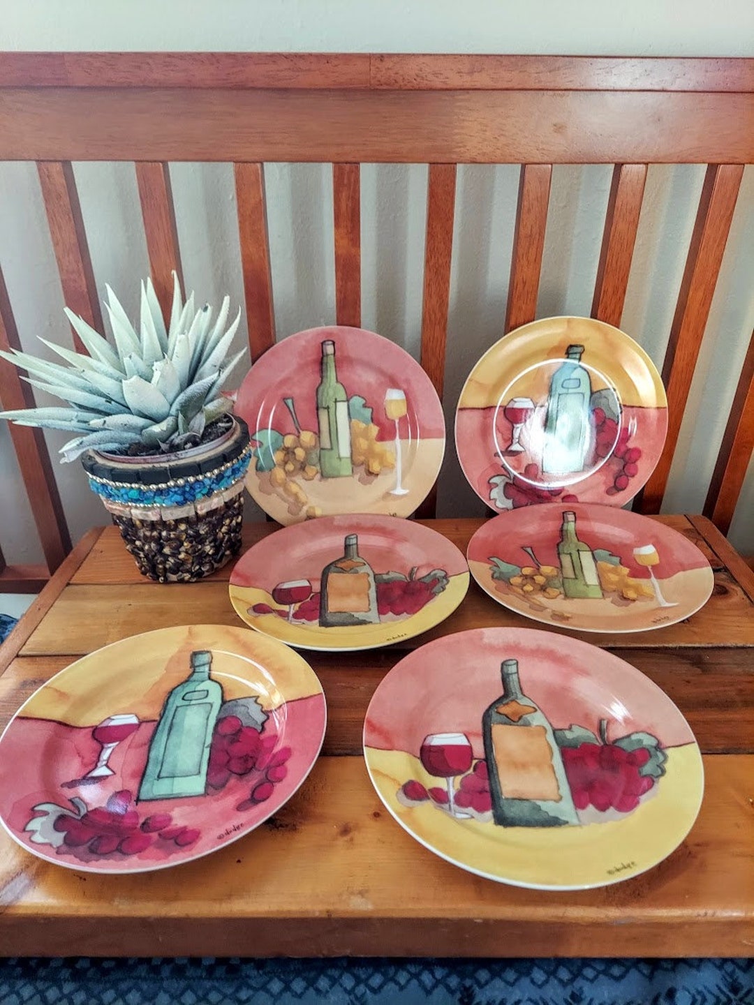 Set of Six Porcelain Italian Plates TUSCAN WINE by Ursula Dodge in ...