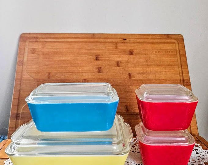 Vintage PYREX Primary Color Glass Refrigerator Dishes Four Piece Set ...