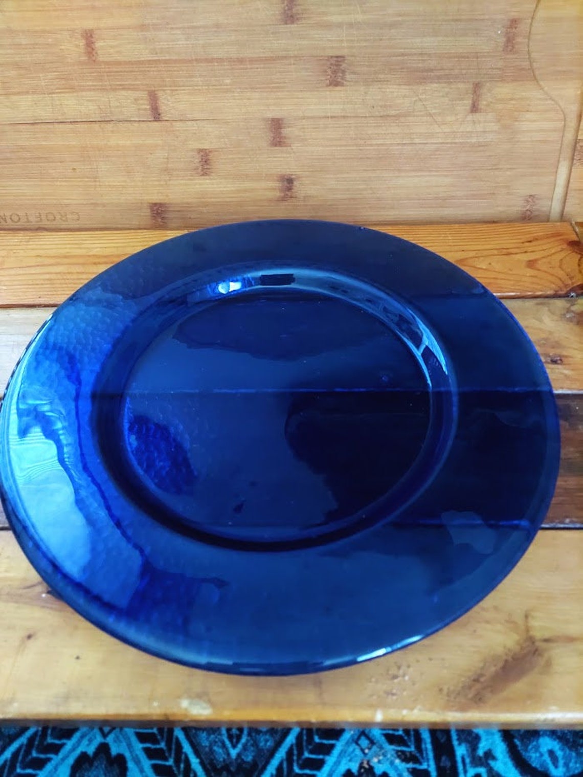 Vintage Cobalt Blue Heavy Glass Cake Plate/chop Plate Retro - Etsy