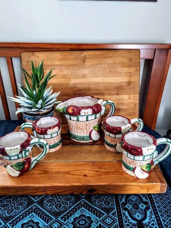 Vintage Ceramic Apple Themed Pitcher Set Retro Country | Etsy