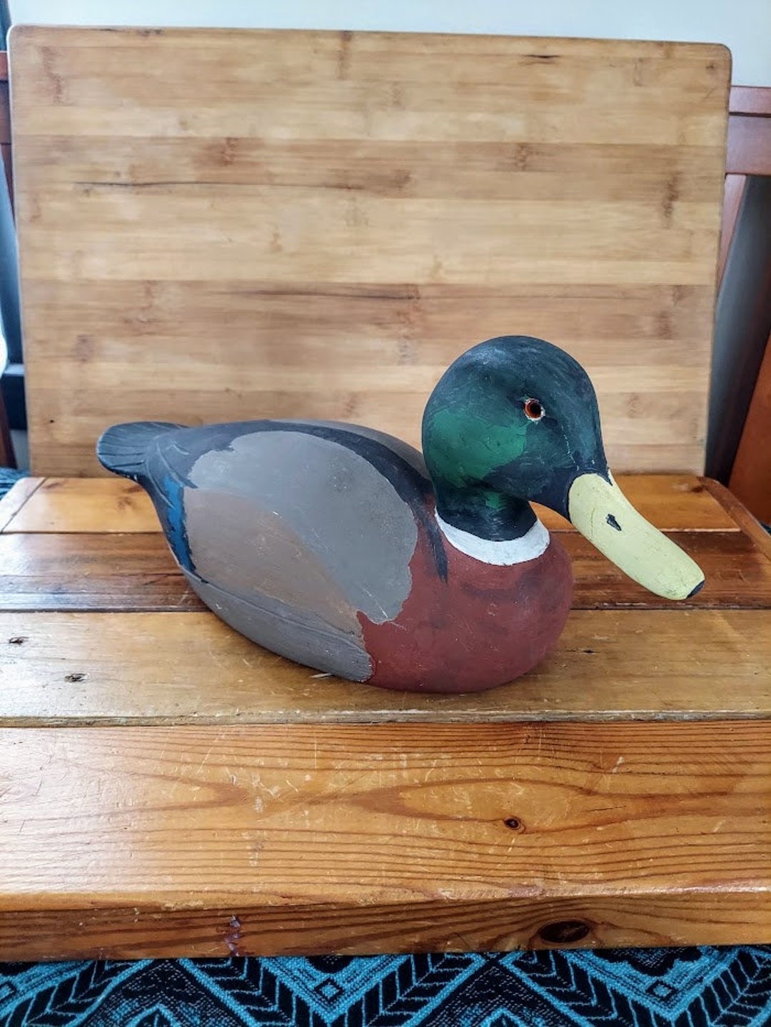Vintage Wood Carved Mallard Duck Signed Rustic Country Cabin Decor Gift ...