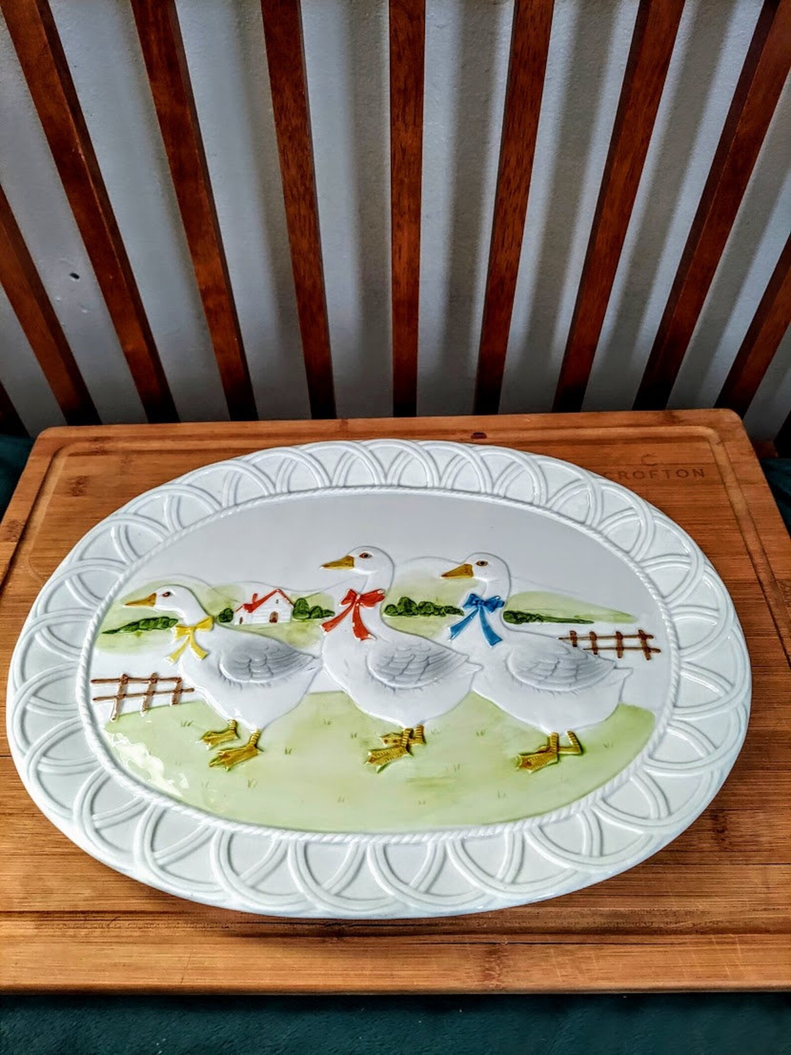 Vintage Large Ceramic Platter With Geese Retro Farmhouse Decor Country ...