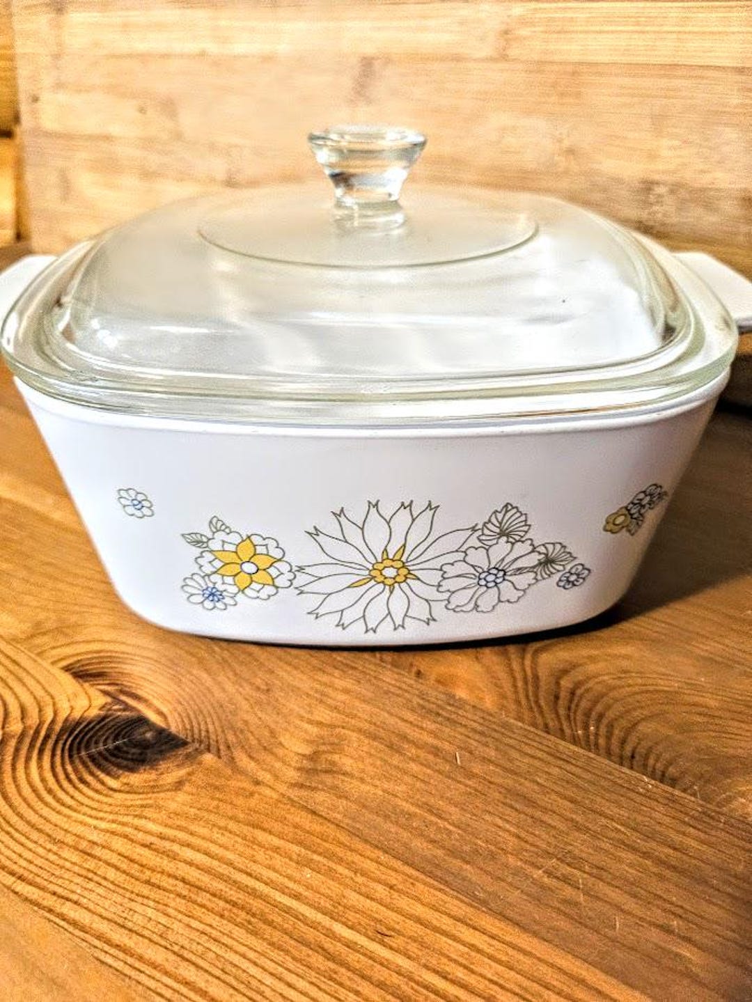 Vintage CORNING WARE Daisy Floral Bouquet 1.5 Quart Square Casserole ...