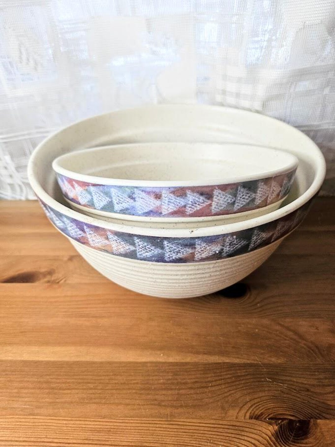Vintage HORIZON by Treasure Craft Two Mixing Bowls Colorful Rim Retro ...