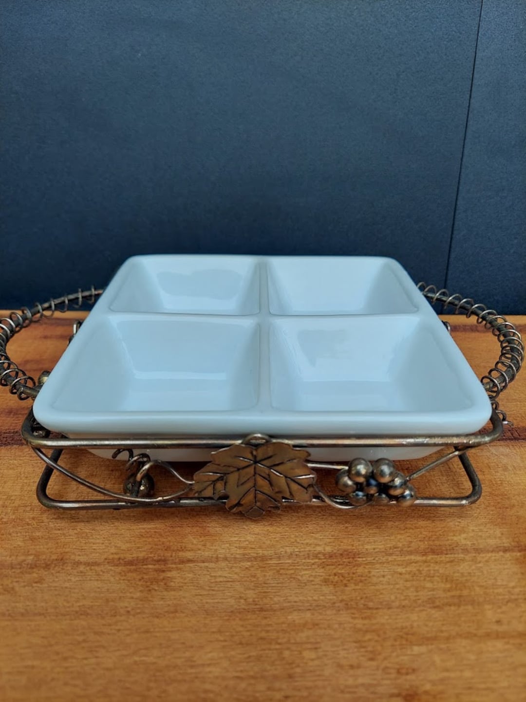 Vintage Milk Glass Divided Relish Dish on Silver Holder, Vintage Relish ...