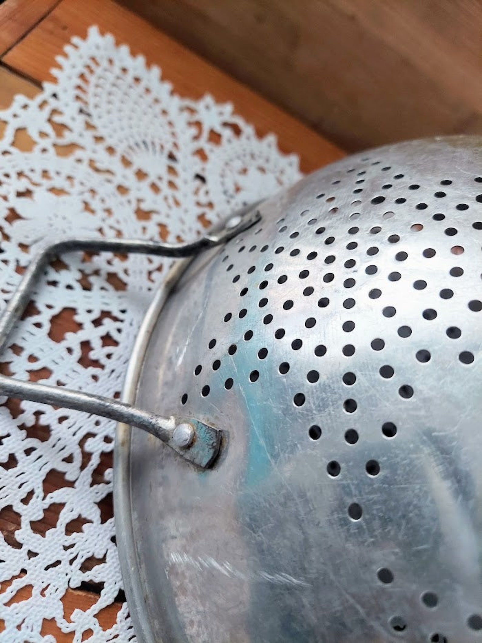 Vintage Large White Aluminum Colander Pedestal Style Star Pattern Pasta ...