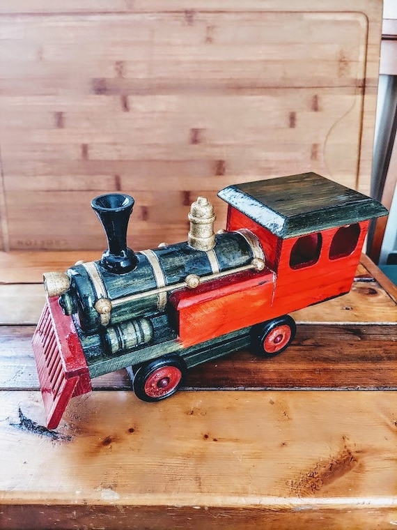 Vintage Handmade Wooden Train Hand Painted Locomotive | Etsy