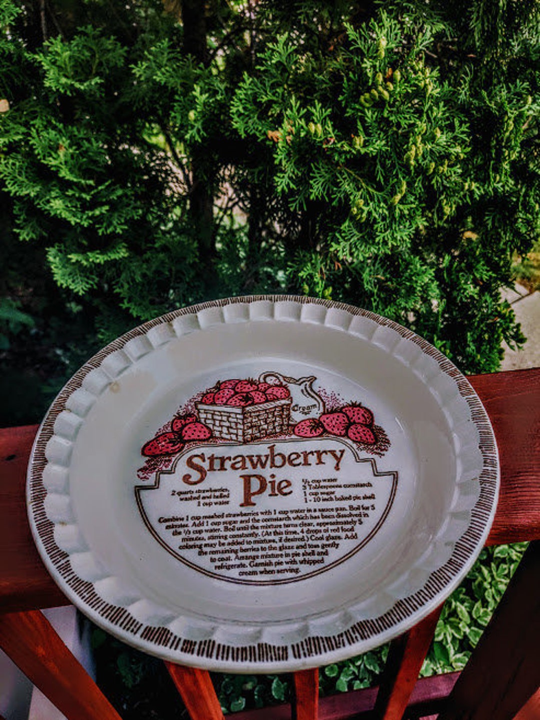 Vintage Ceramic Strawberry Pie Plate Fluted With Recipe COUNTRY HARVEST ...