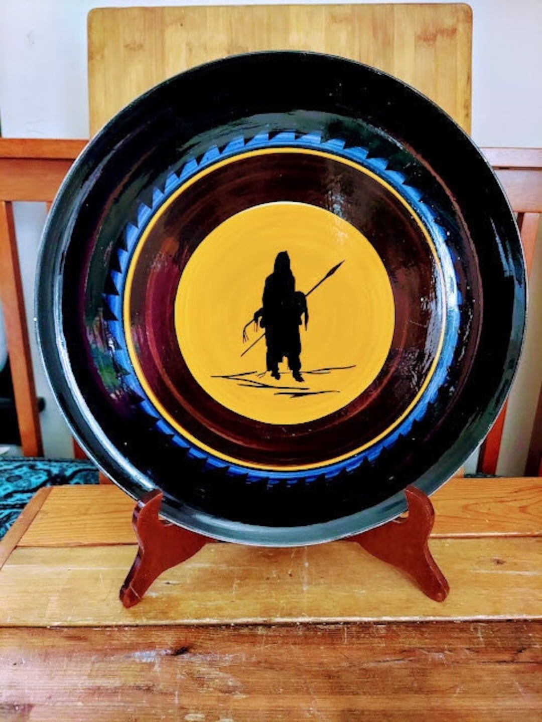 Vintage Large Round Native America Ceramic Platter Hand Painted Unique ...
