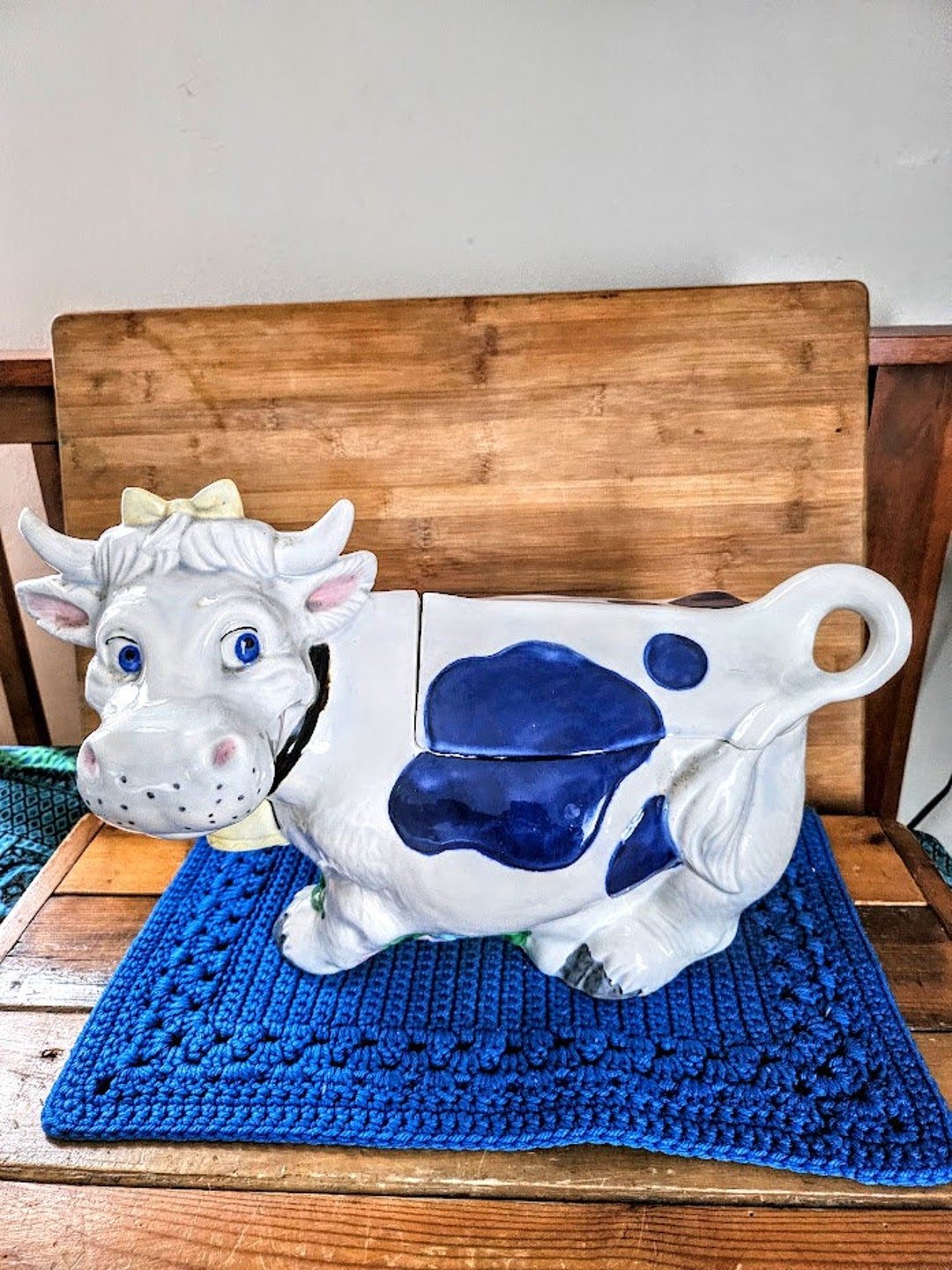 Vintage Large Cow Ceramic Glazed Cookie Jar 16 X 9 Retro Country ...
