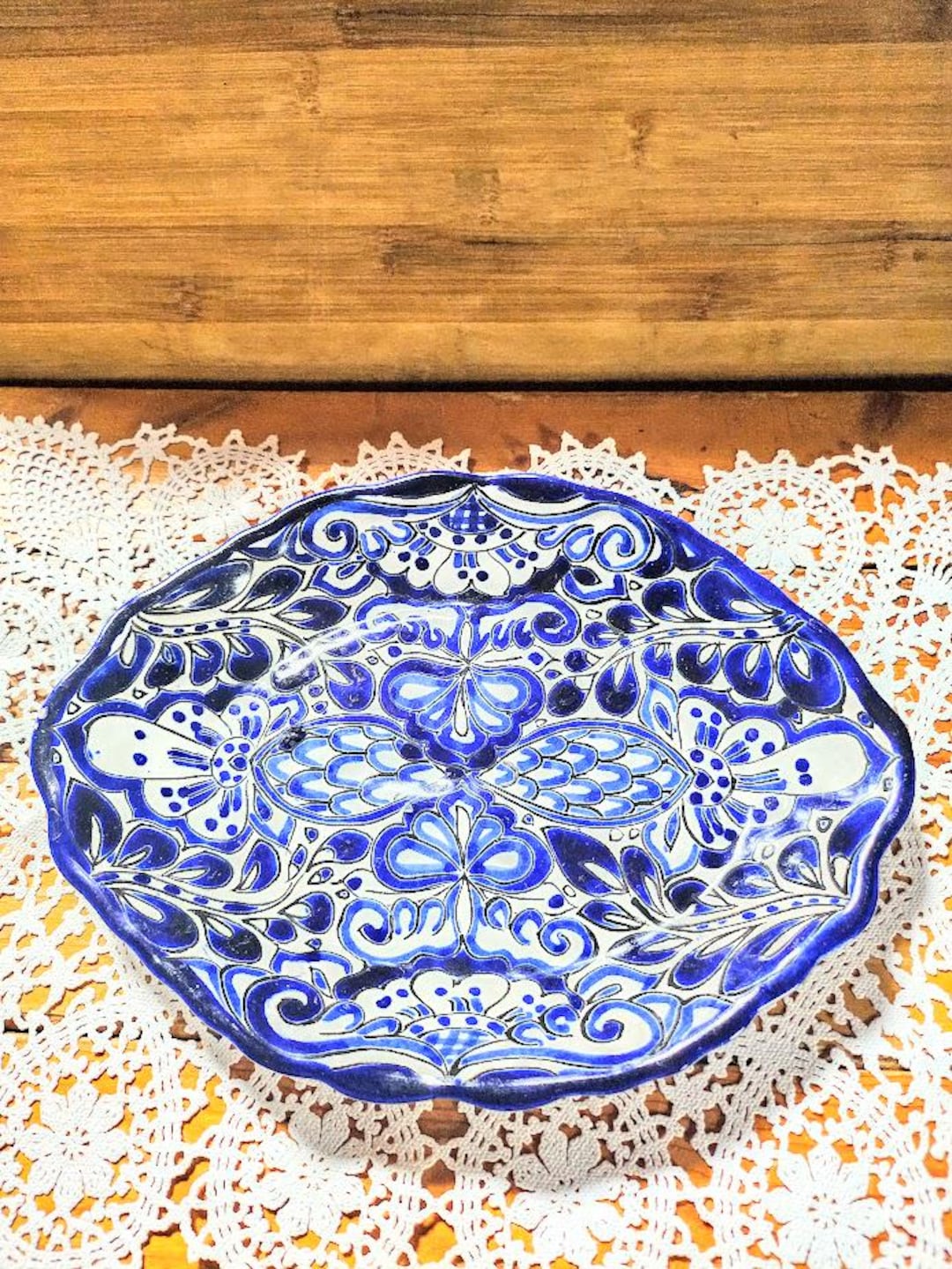 Vintage Mexican Talavera Blue and White Decorative Oval Plate MADE in ...