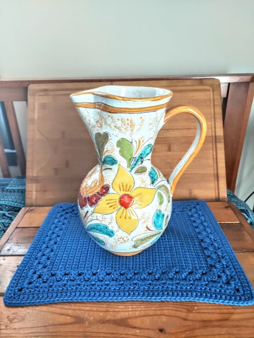 Large Italian Handmade Hand Painted Pottery Pitcher MADE in ITALY ...