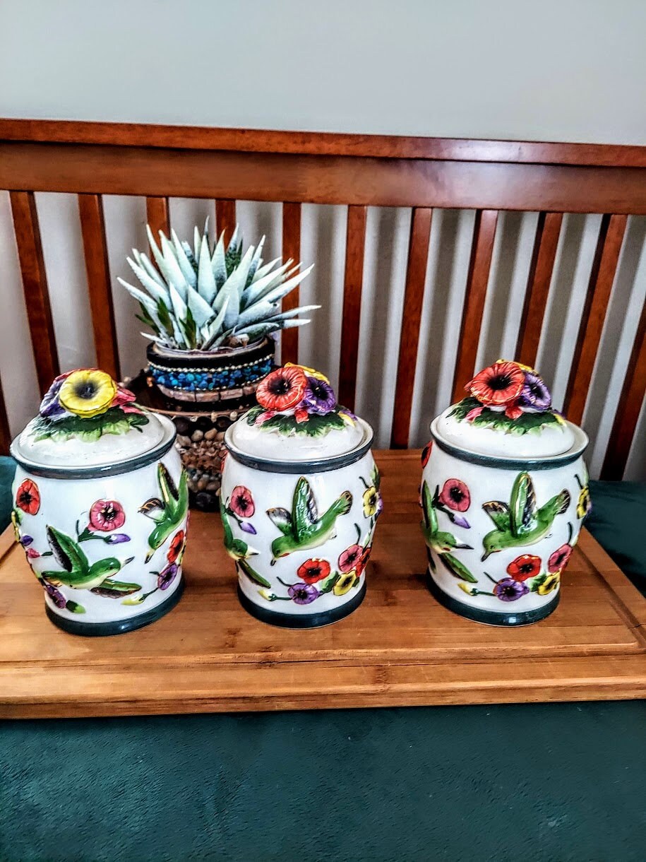 Vintage Unique Ceramic Hummingbird Canisters Set of Three | Etsy Canada