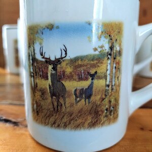 Vintage Seven Rustic Ceramic Deer Scene Mugs Coffee Cups Retro Cabin ...