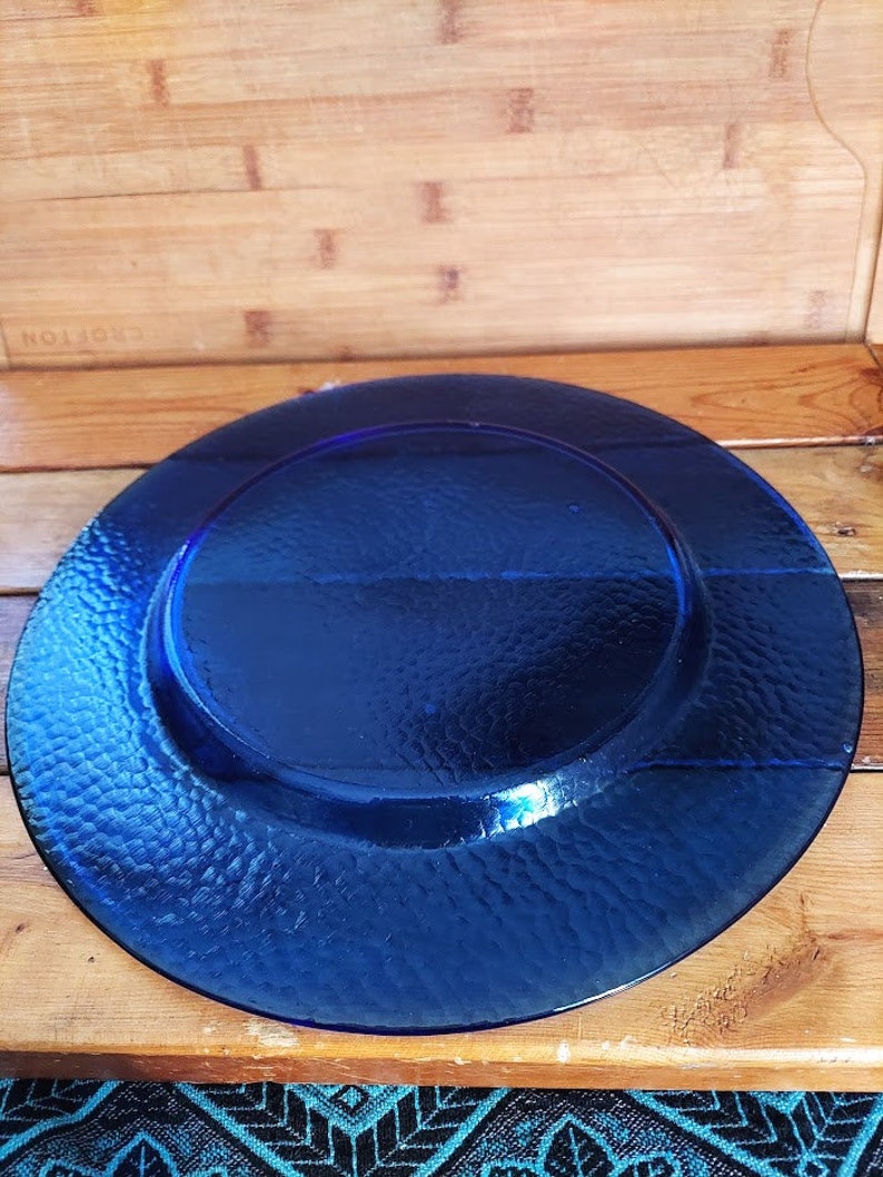 Vintage Cobalt Blue Heavy Glass Cake Plate/chop Plate Retro - Etsy