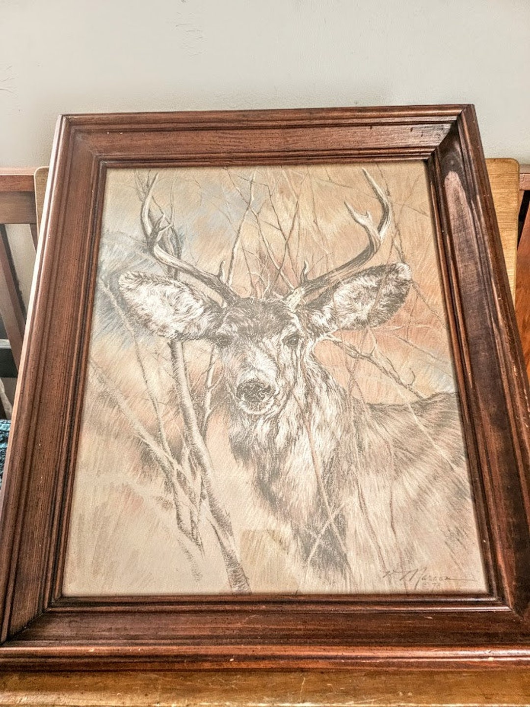 Vintage Large the SILENT Buck Solid Wood Framed Print 1970's Rustic ...