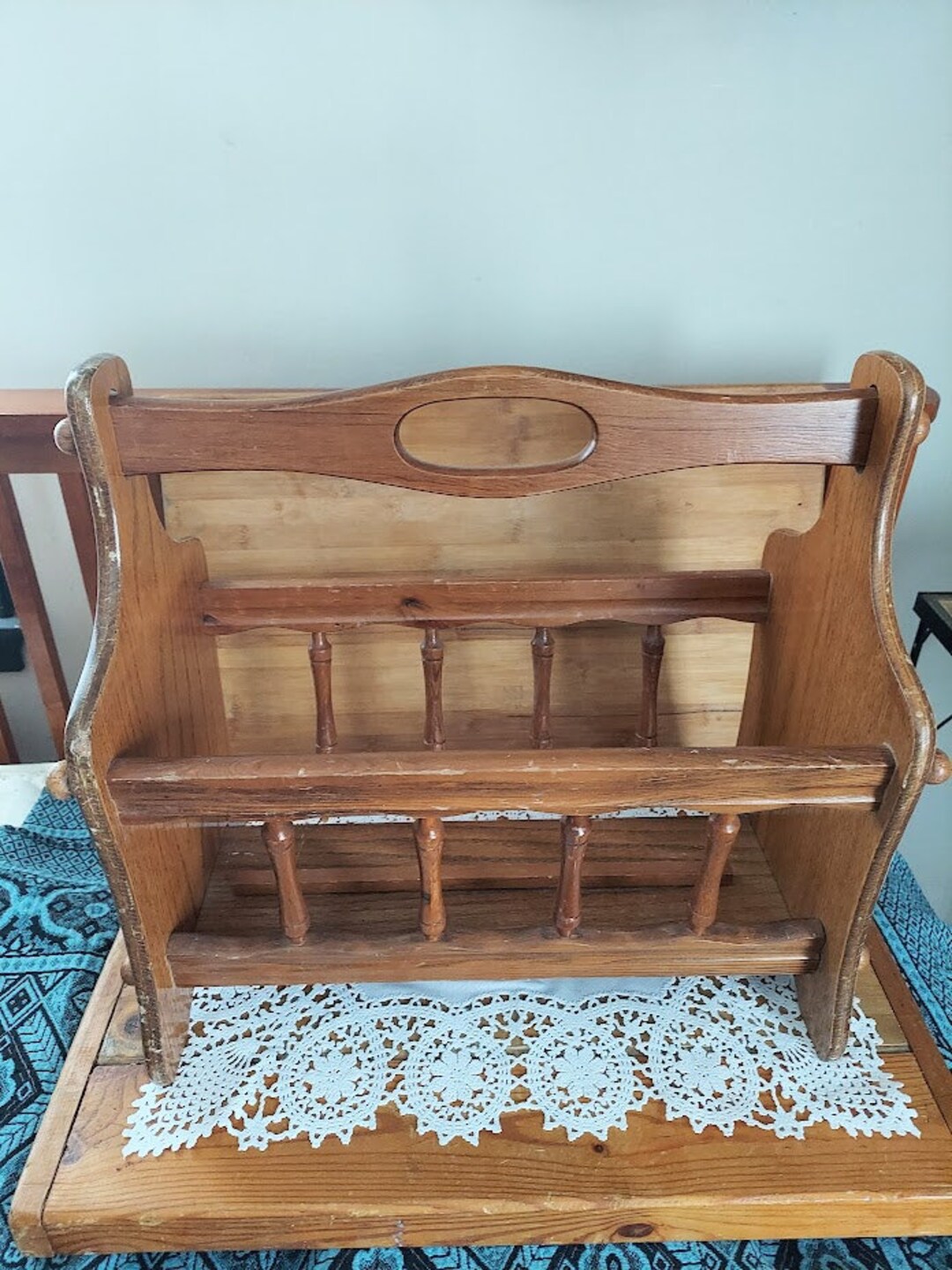 Vintage Solid Wood Magazine Newspaper Rack Retro Country Farmhouse ...