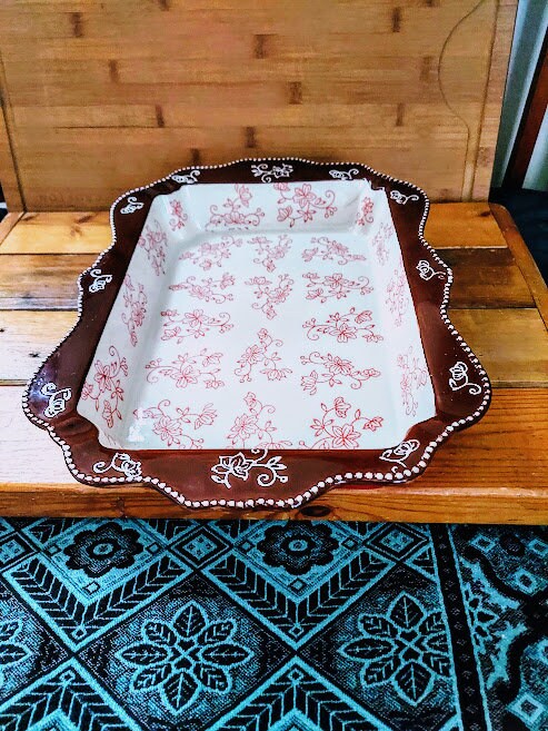 Vintage TEMP-TATIONS Rectangular Floral Lace Cranberry Ceramic | Etsy