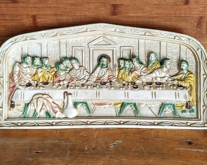 Vintage THE LAST SUPPER Wall Plaster Ceramic Plaque Wall Hanging 15 X 8 ...