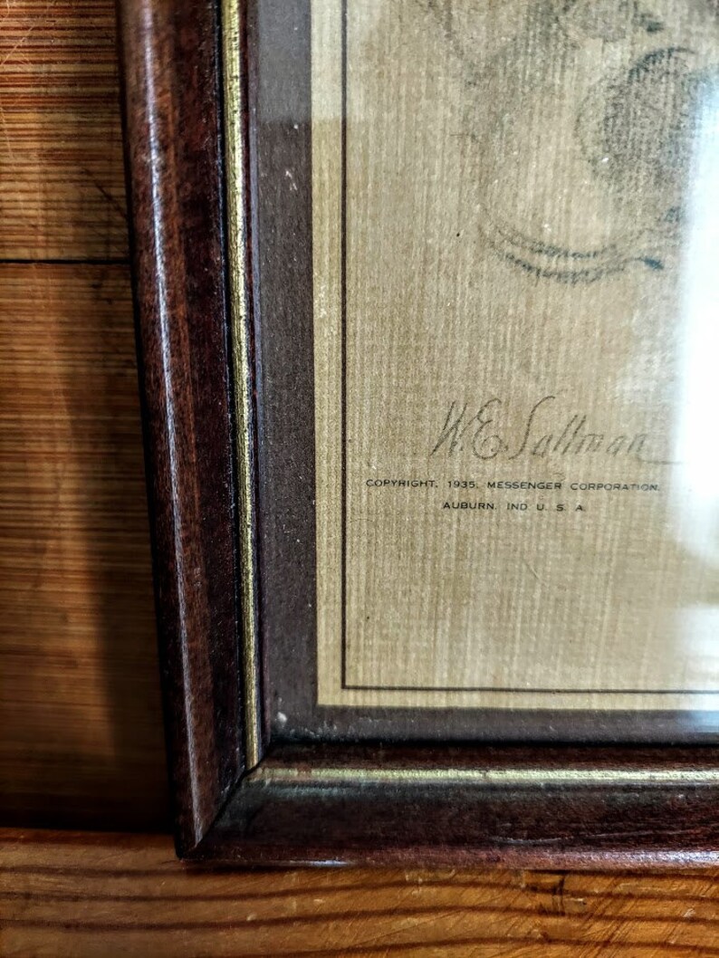 Vintage WE SALLMAN Head of Christ Sketch Print 13 X 10 Vintage Wood ...