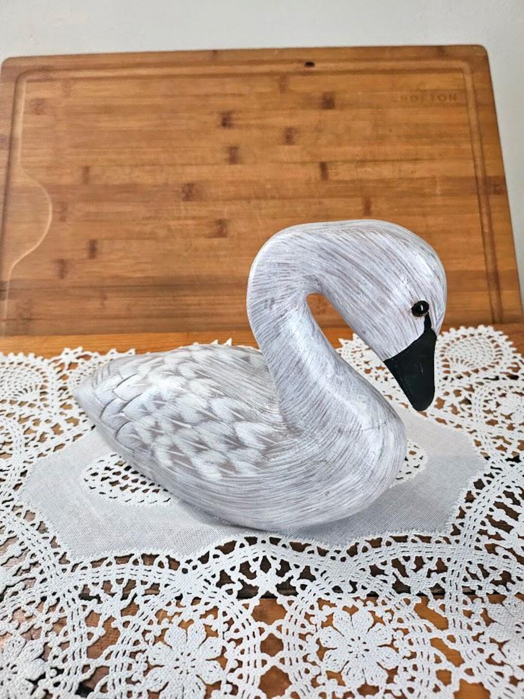 Vintage Swan Hand Carved Wood Hand Painted Retro Rustic Cabin Folk Art ...