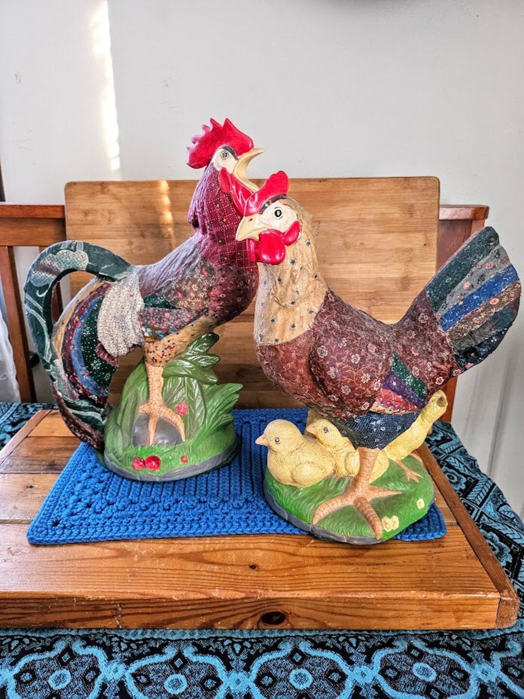 Vintage Two Ceramic ROOSTER and HEN Hand-crafted Retro Country ...