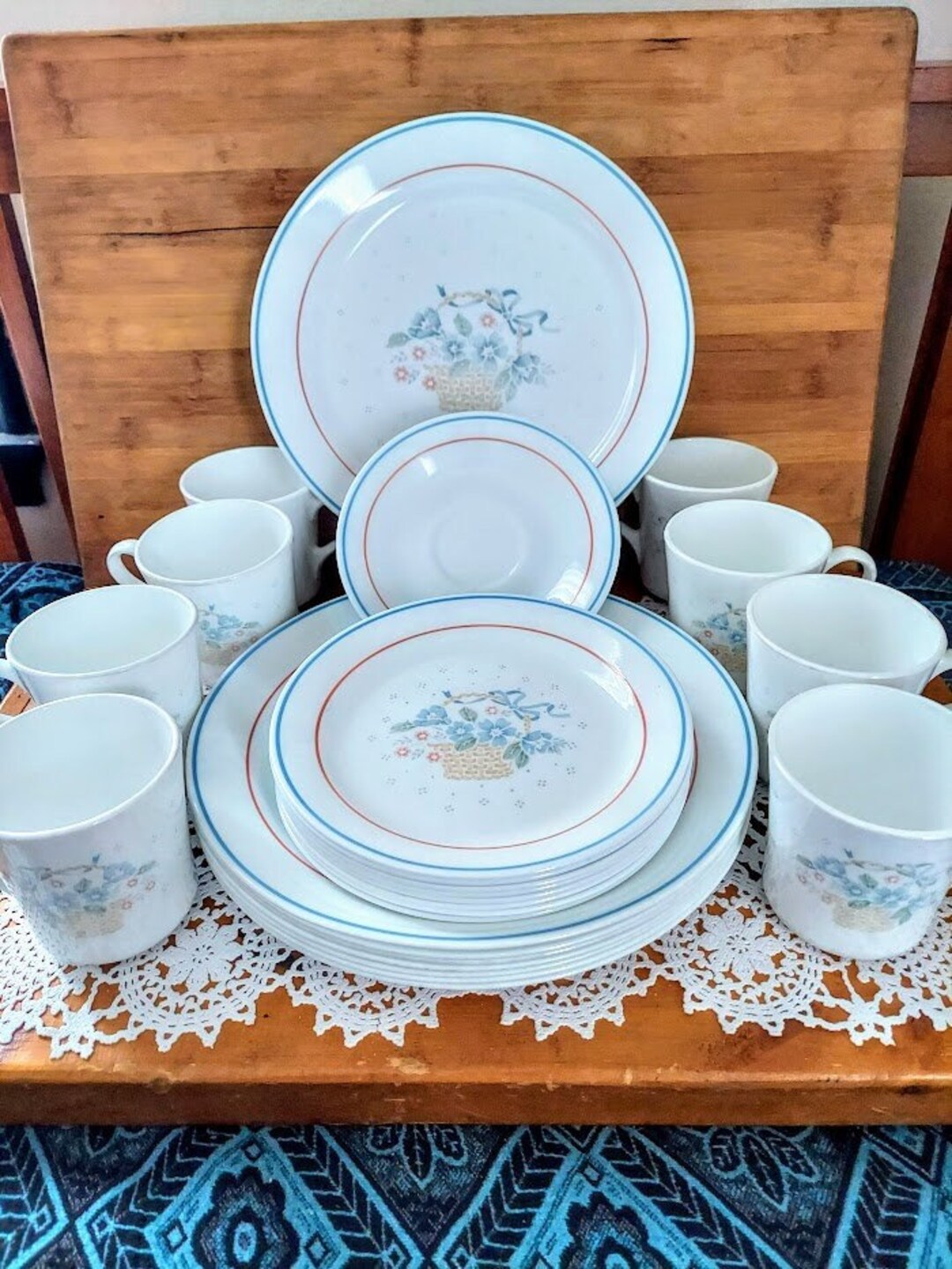 Vintage 32 Piece CORELLE Country Cornflower Pattern 8 Dinner 8 Salad 8 ...