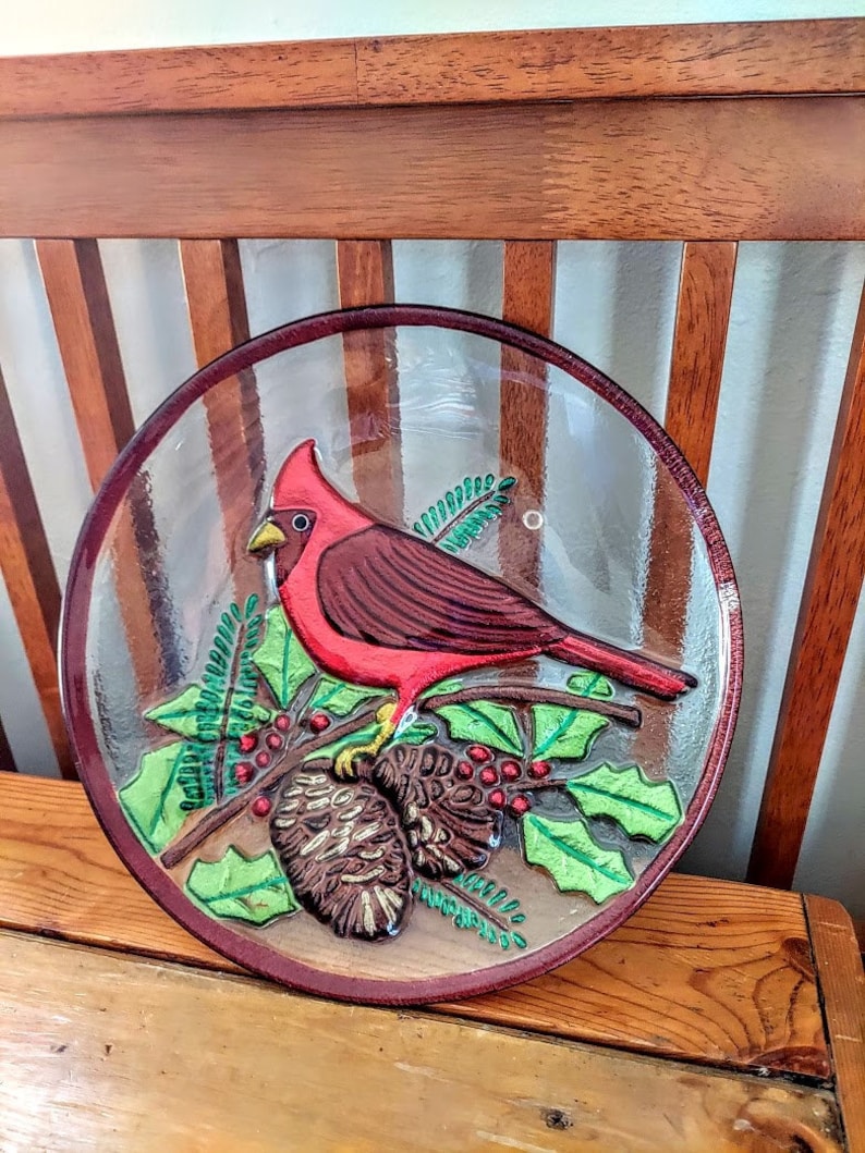 Vintage Cardinal Glass Decorative Plate Glass Cardinal Plate - Etsy