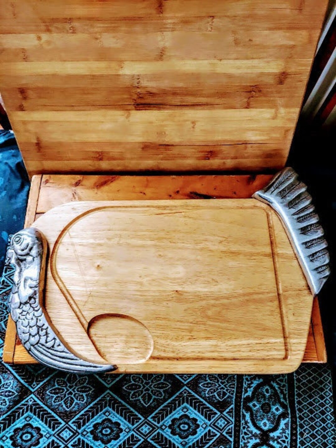 Vintage Wood and Heavy Pewter Turkey Cutting Board Retro - Etsy