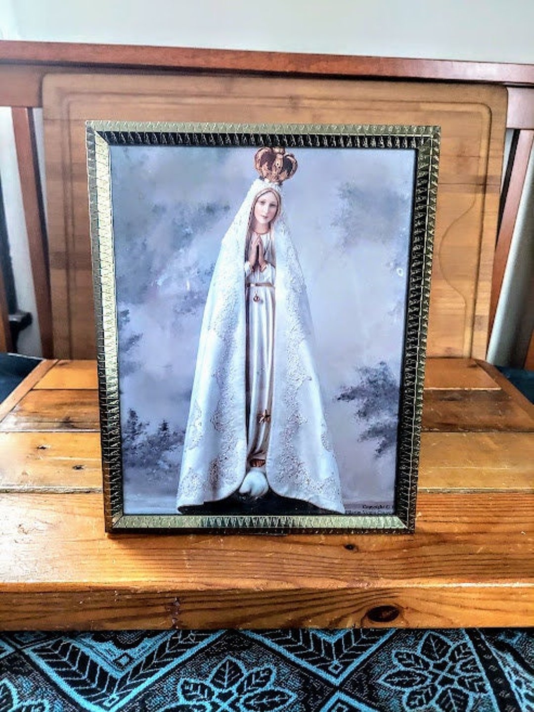 Vintage OUR LADY of FATIMA Framed Print Wall Hanging Retro Religious ...