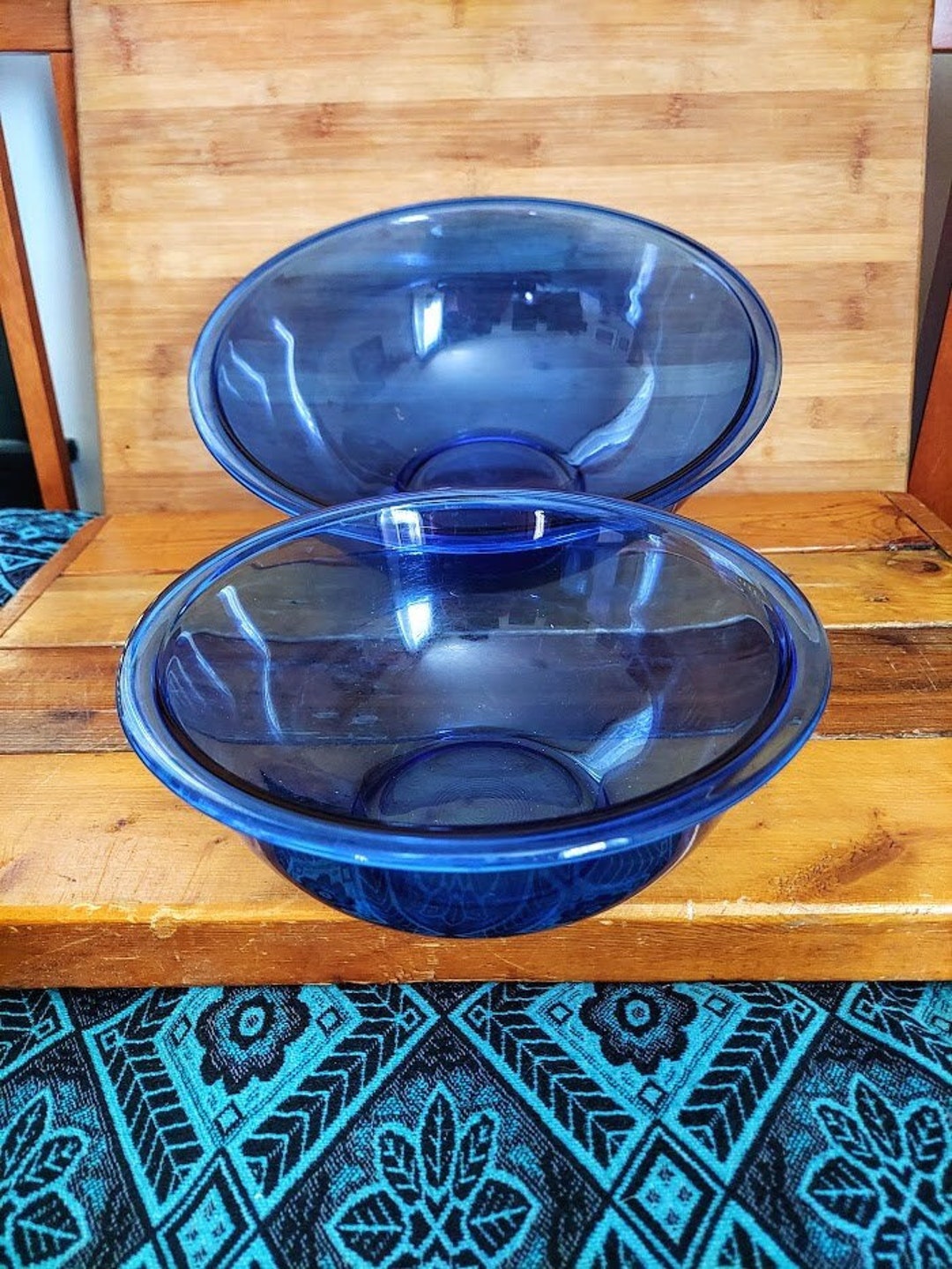 Vintage PYREX Two Blue Mixing Bowls 326 and 323 Retro Country Farmhouse ...
