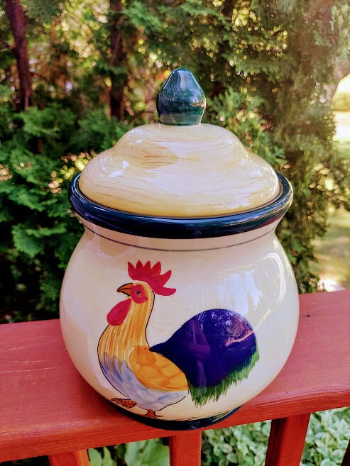 Vintage Ceramic Rooster Cookie Jar Country Farmhouse Kitchen Canister ...