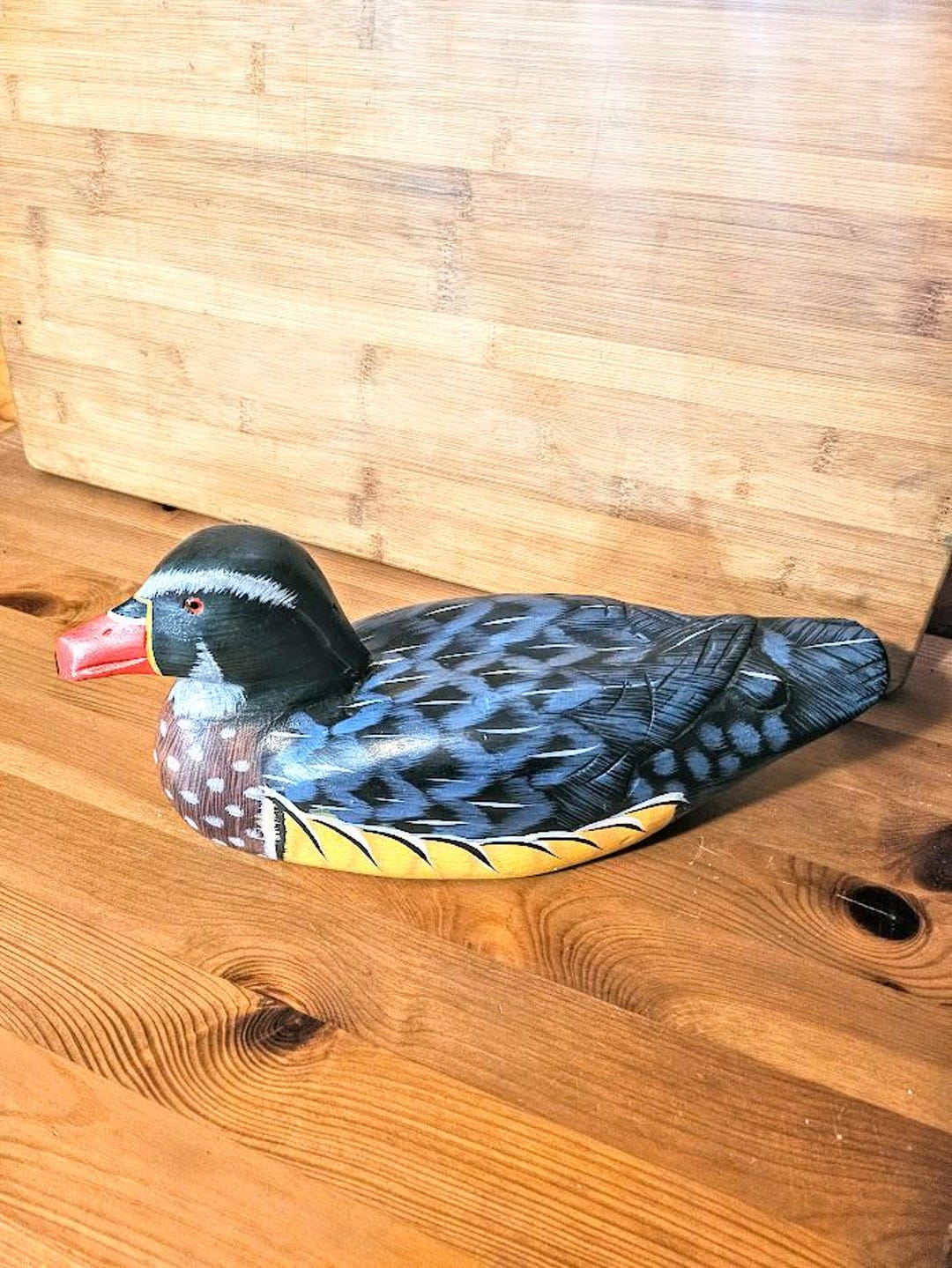 Vintage Solid Wood Hand Carved Hand-painted Solid Wood Duck Retro ...