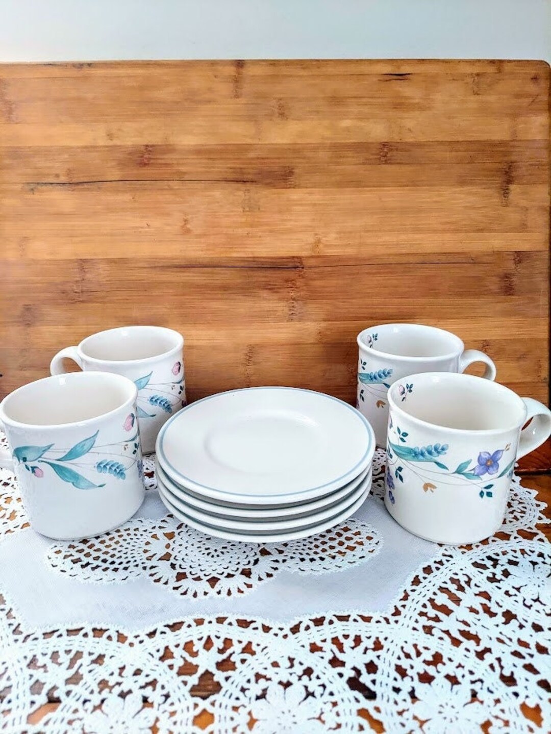 Vintage Set of Eight PFALTZGRAFF "april" Pattern Stoneware Coffee Cups/mugs and Saucers Floral ...