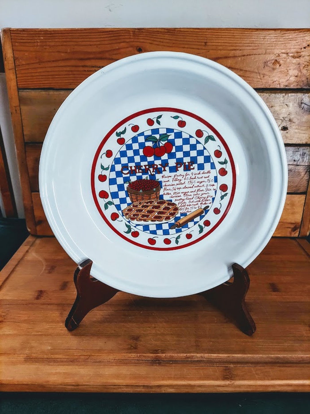 Vintage Cherry Pie Recipe Dish by Over and Back Retro Farmhouse Kitchen ...