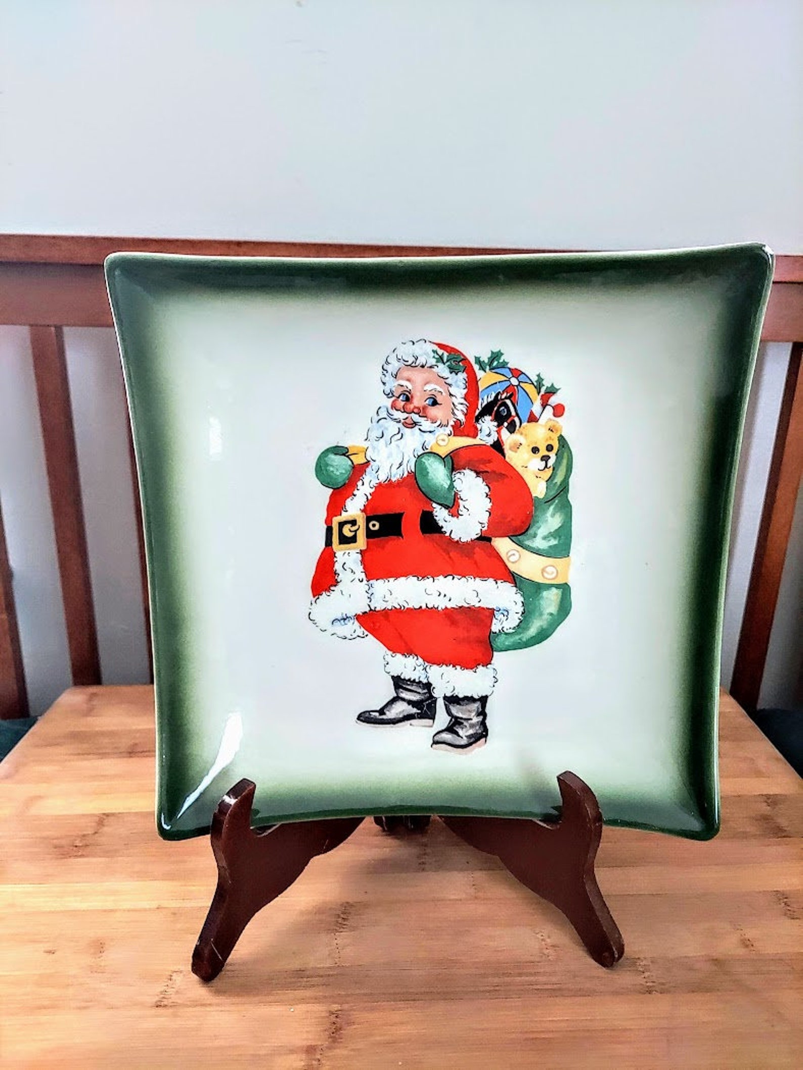 Vintage Santa Claus Plate with Bag of Gifts Holiday Cookie | Etsy