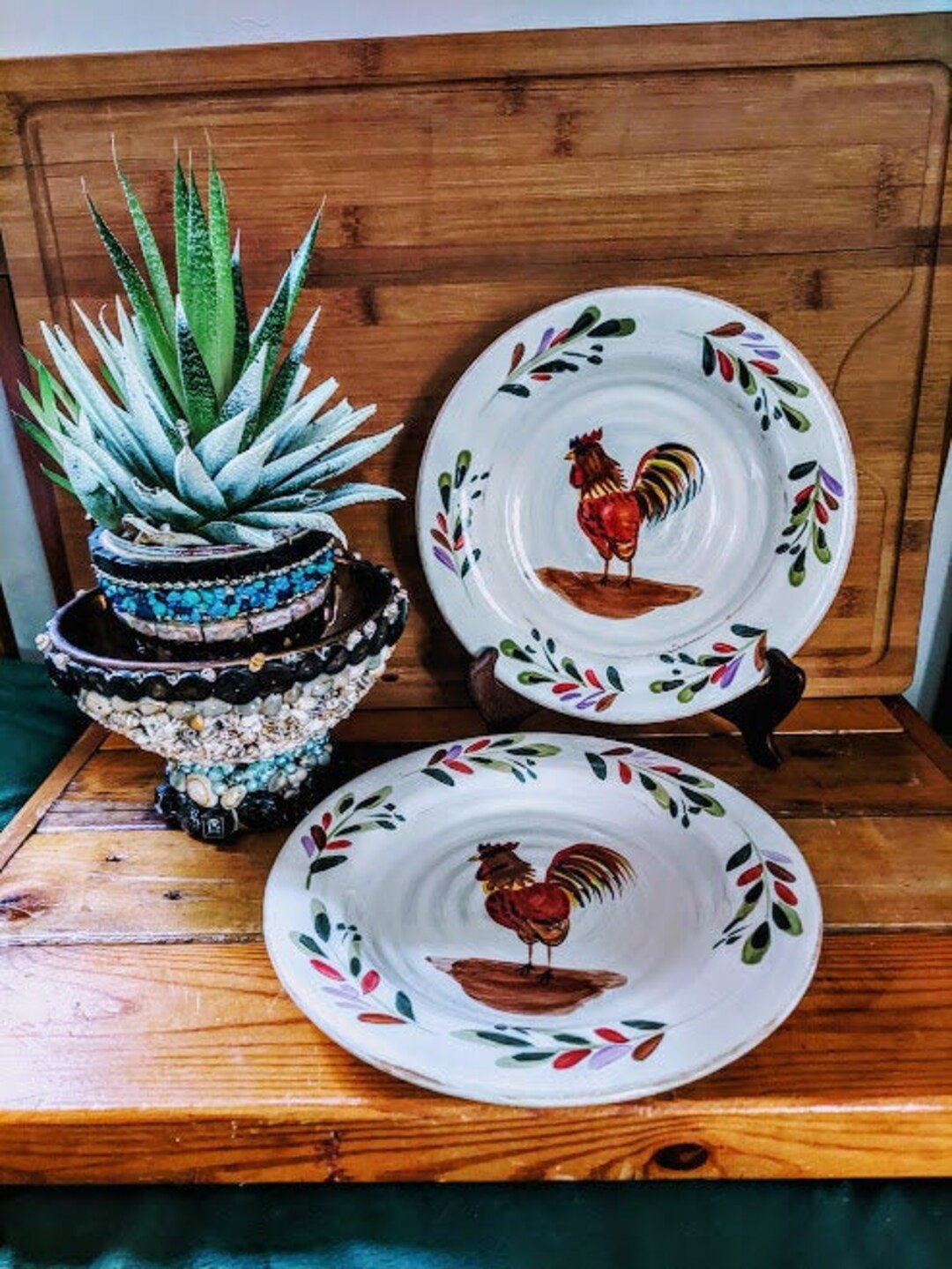 Vintage Set of Two Ceramic Rooster Plates HOME - Retro Country ...